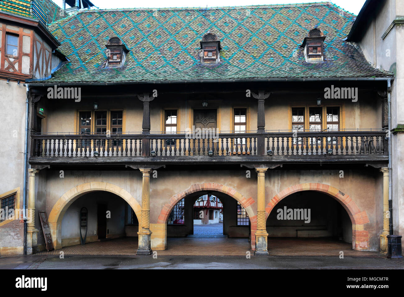 The former Customs House building, Colmar town, Alsatian wine area ...