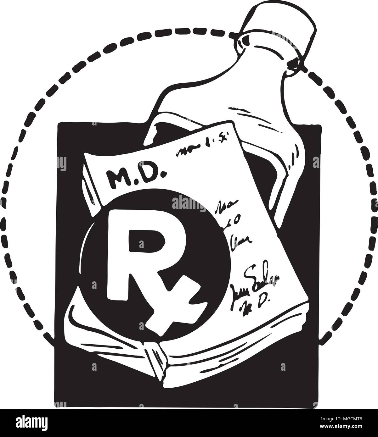 RX Pad With Bottle Of Medicine - Retro Clipart Banner Stock Vector ...