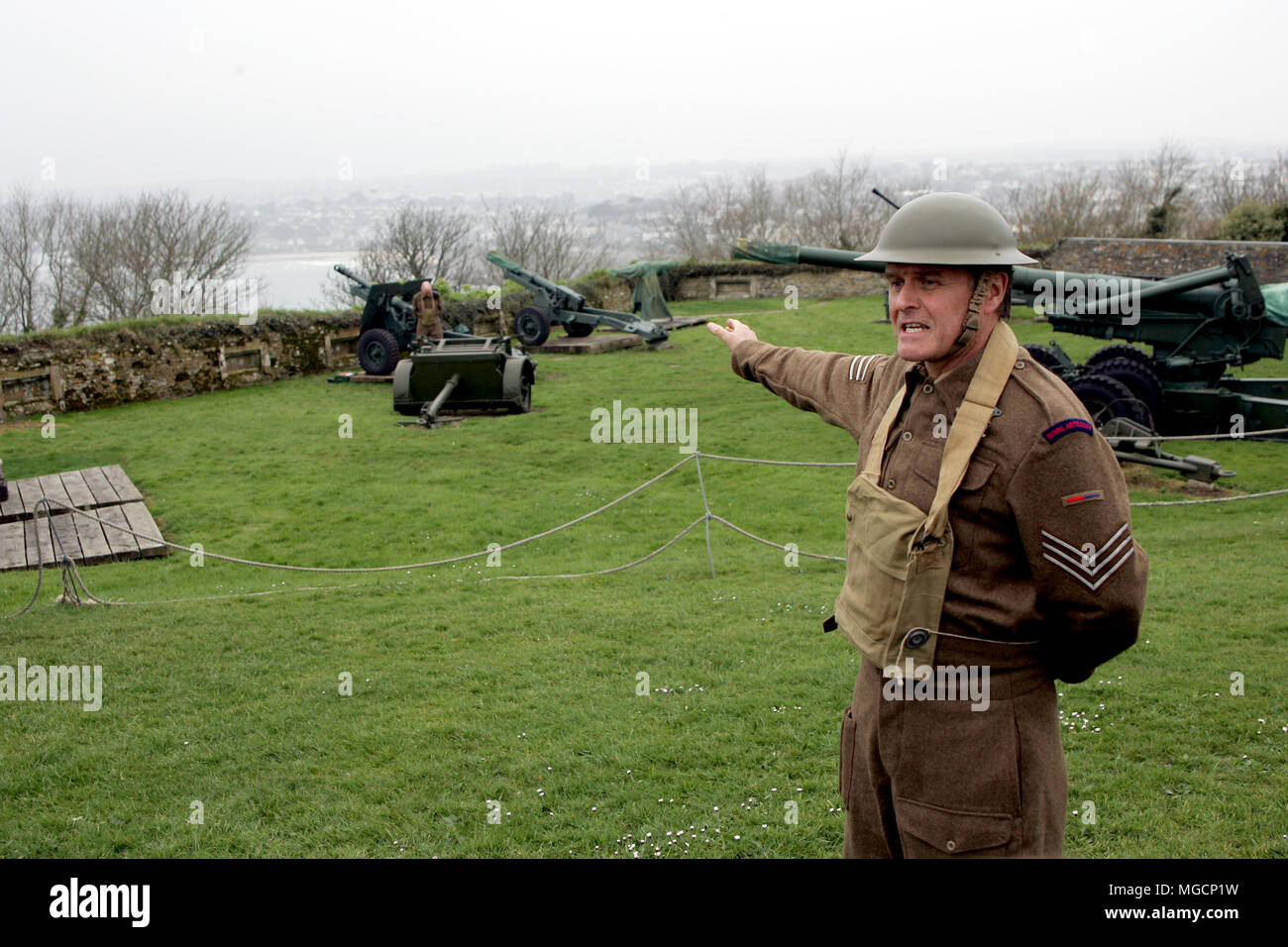 Falmouth, Cornwall, UK - April 12 2018: Military historian dressed in ...