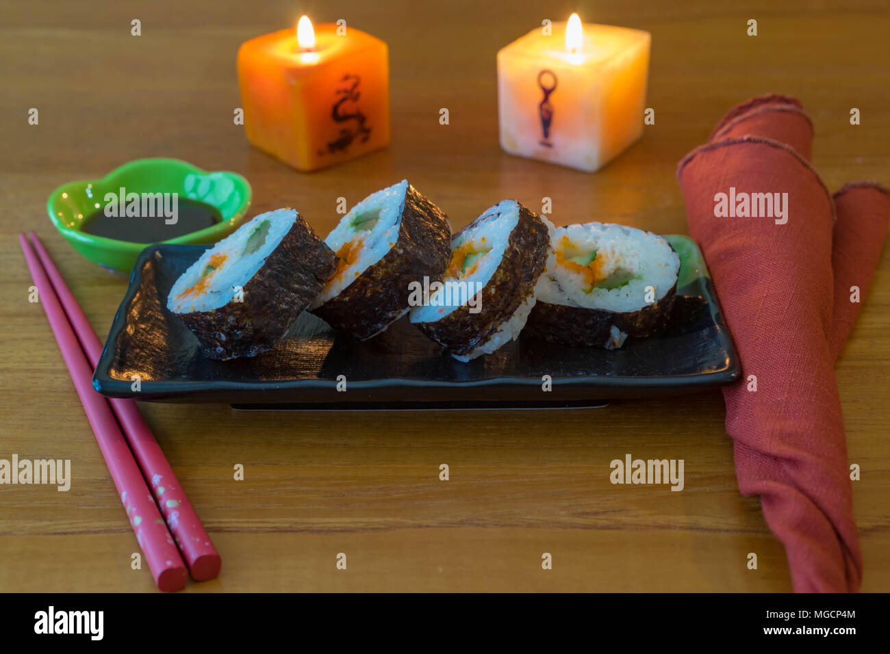 Asian Meal by Candlelight Stock Photo - Alamy