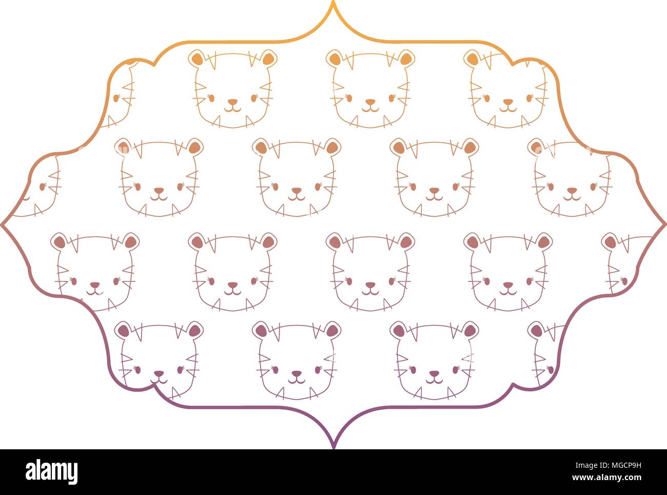 arabic frame with cute tigers pattern over white background, vector ...
