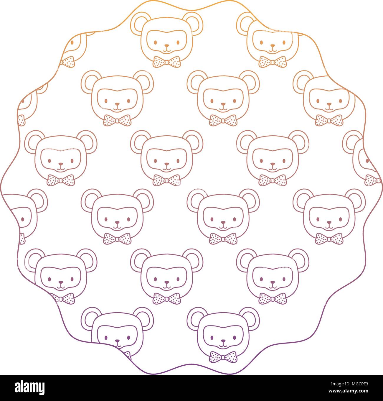 decorative circular frame with cute monkeys over white background ...
