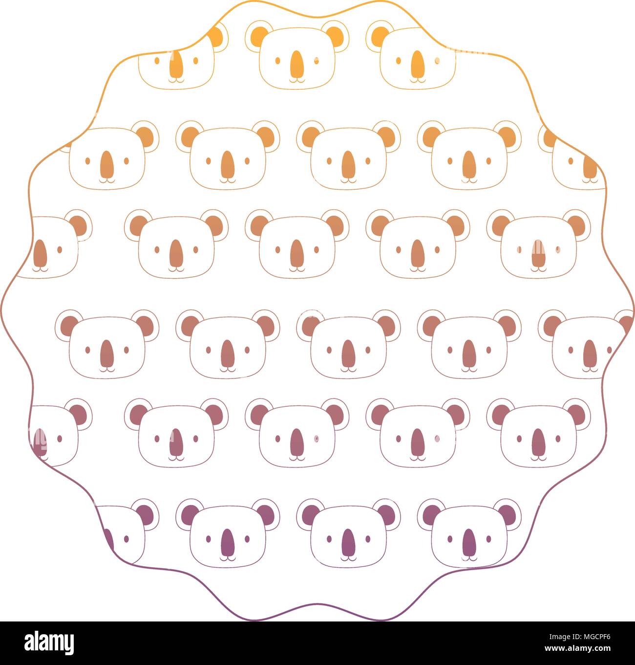 decorative circular frame with cute koalas pattern over white ...