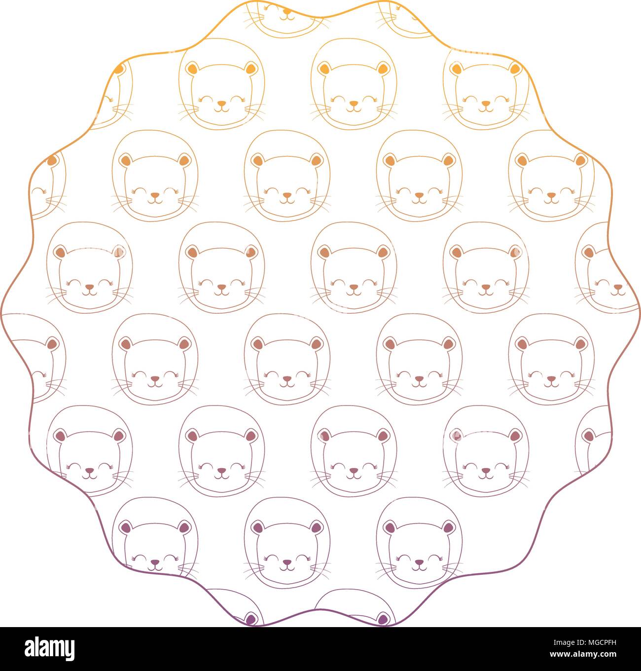 decorative circular frame with cute lions over white background ...