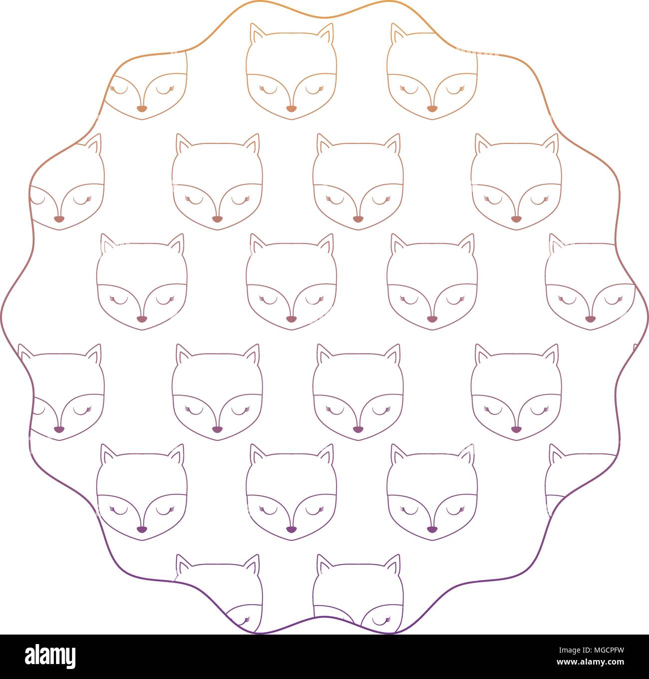 circular frame with cute foxes pattern over white background, vector ...