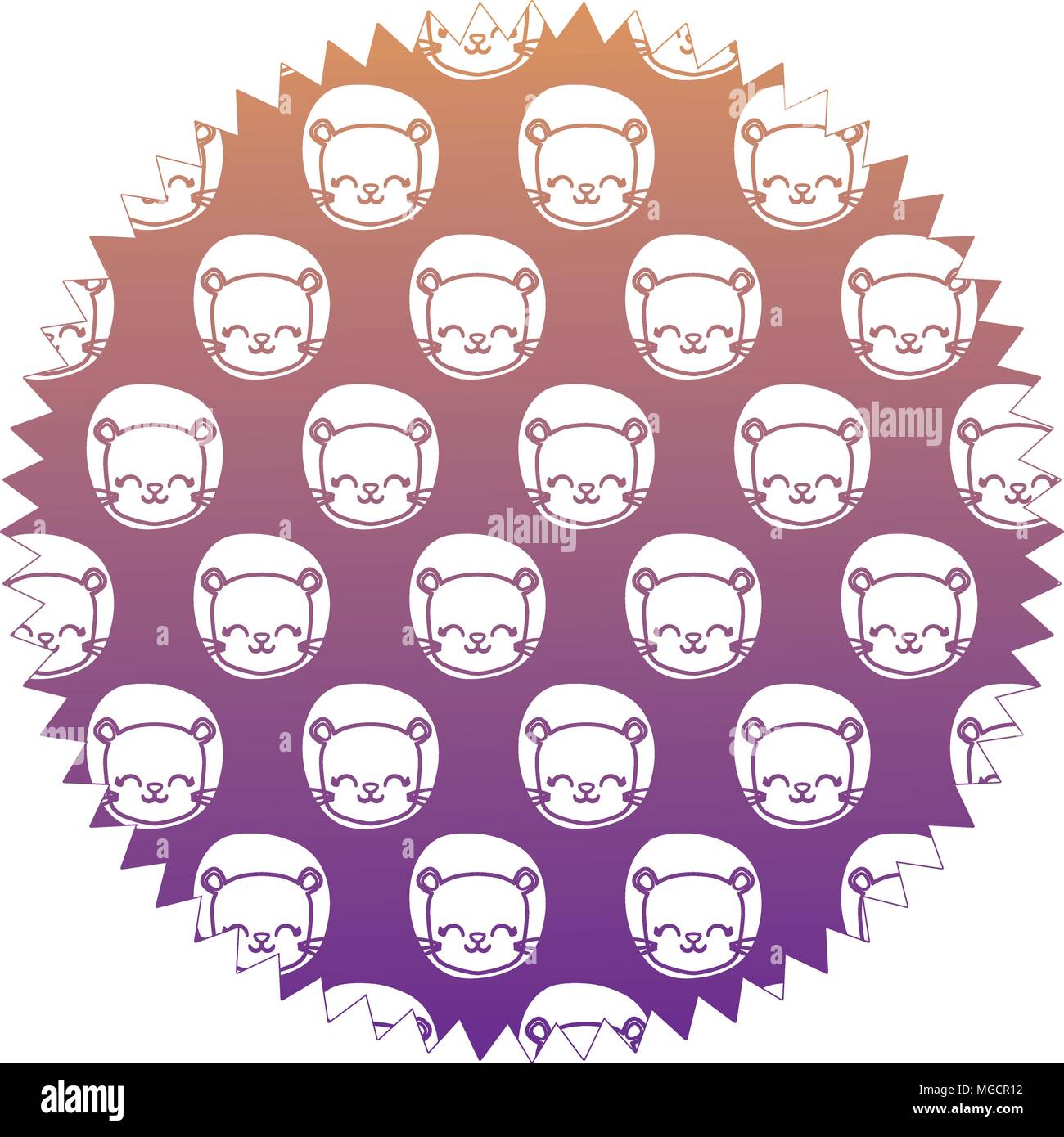 decorative circular frame with cute lions over white background ...