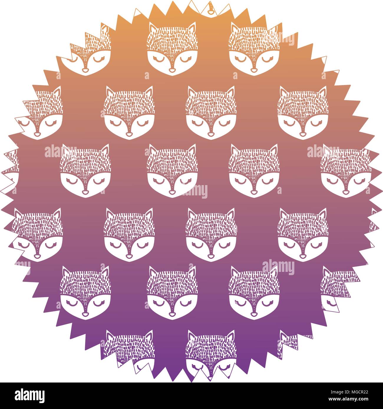 circular frame with cute foxes pattern over white background, vector ...