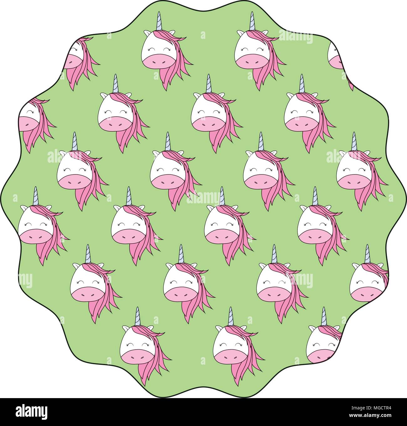 decorative circular frame with cute unicorns over white background ...