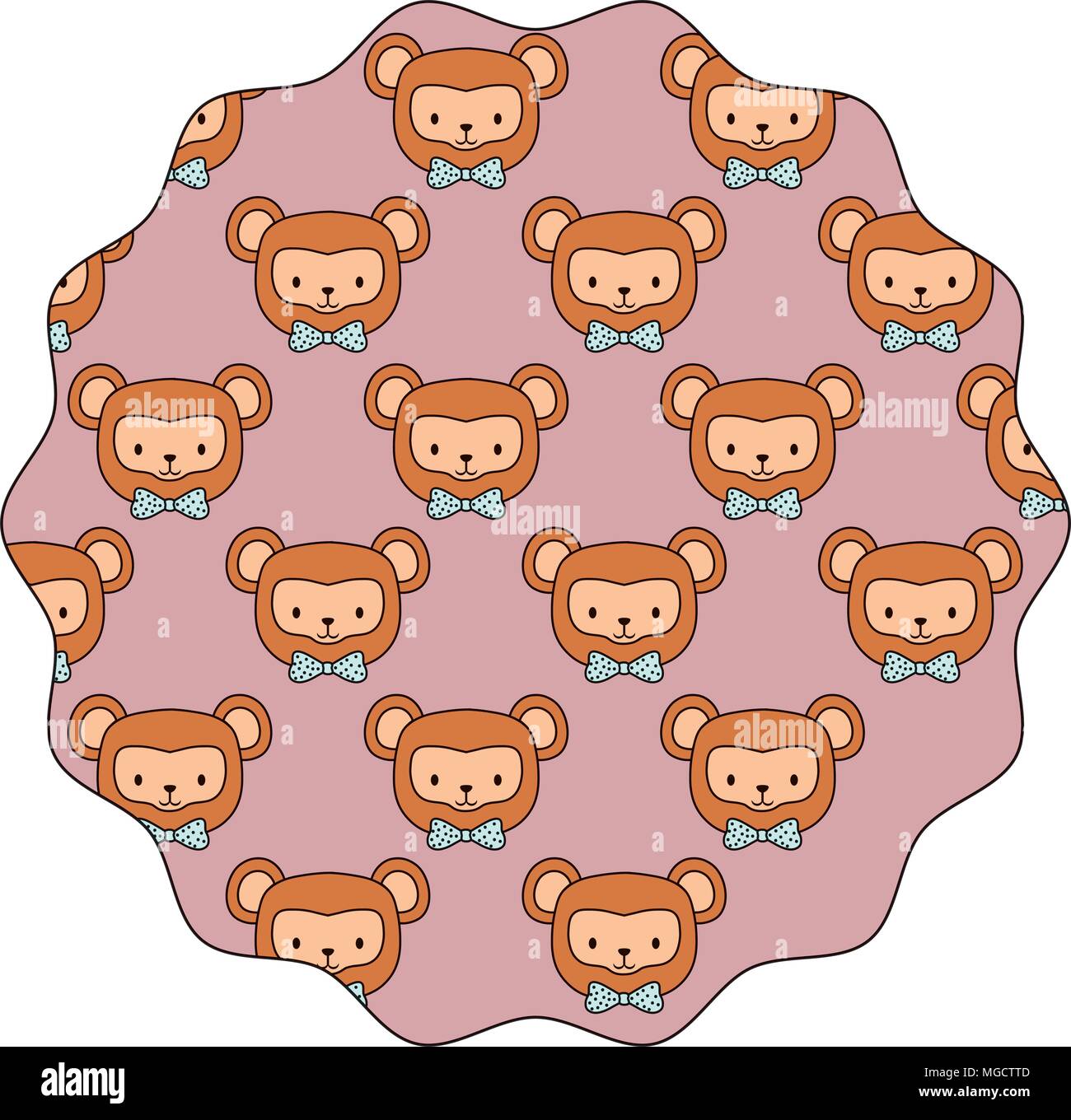 decorative circular frame with cute monkeys over white background ...