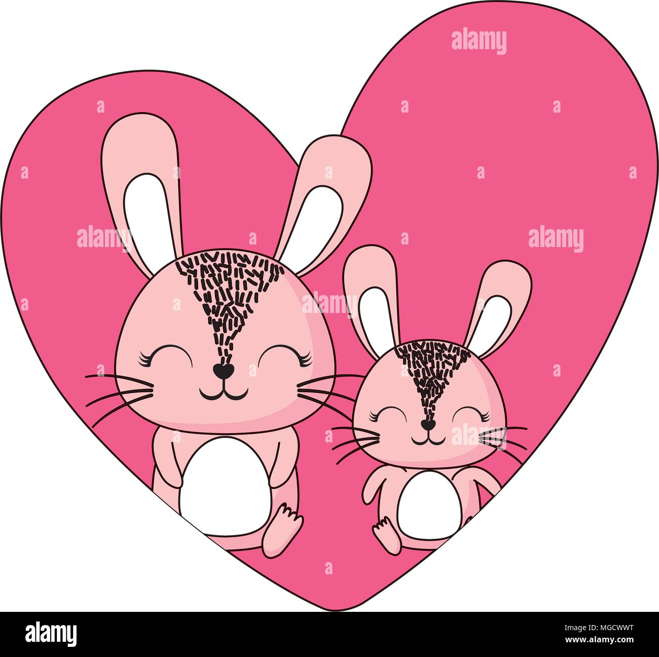 heart with cute rabbits over white background, colorful design. vector ...