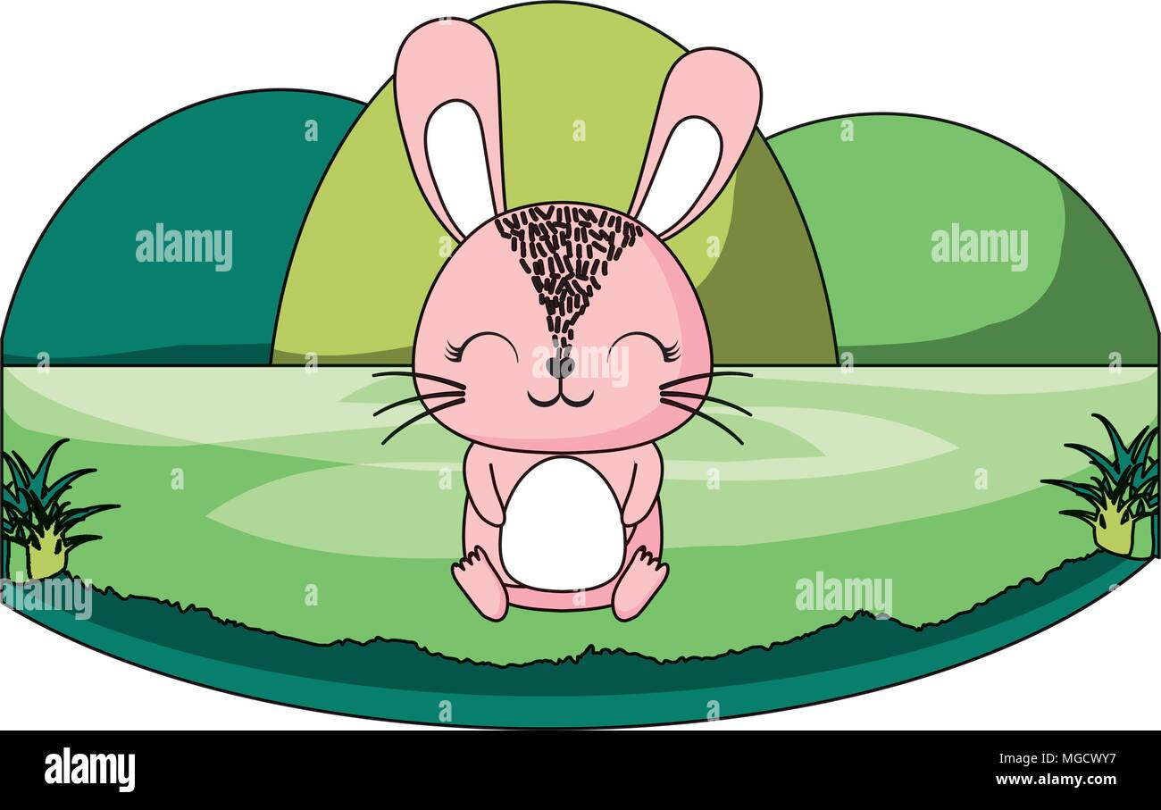 cute rabbit on the grass over white background, colorful design. vector ...