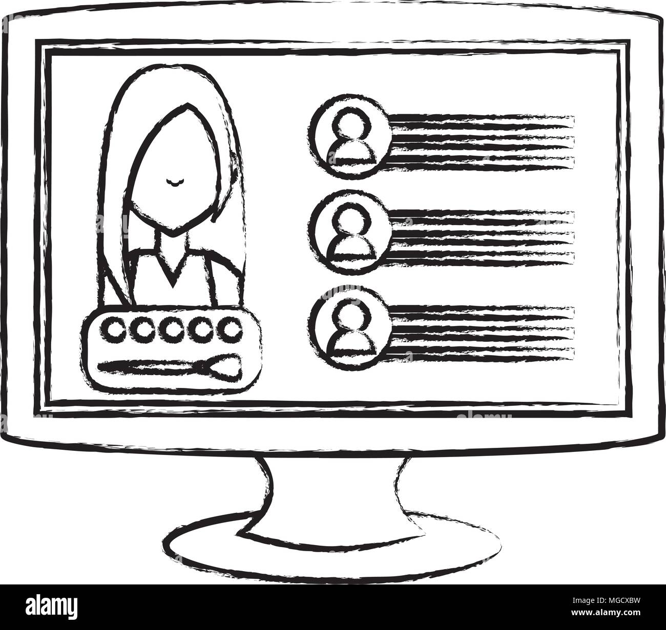 monitor computer with web profile on screen over white background ...