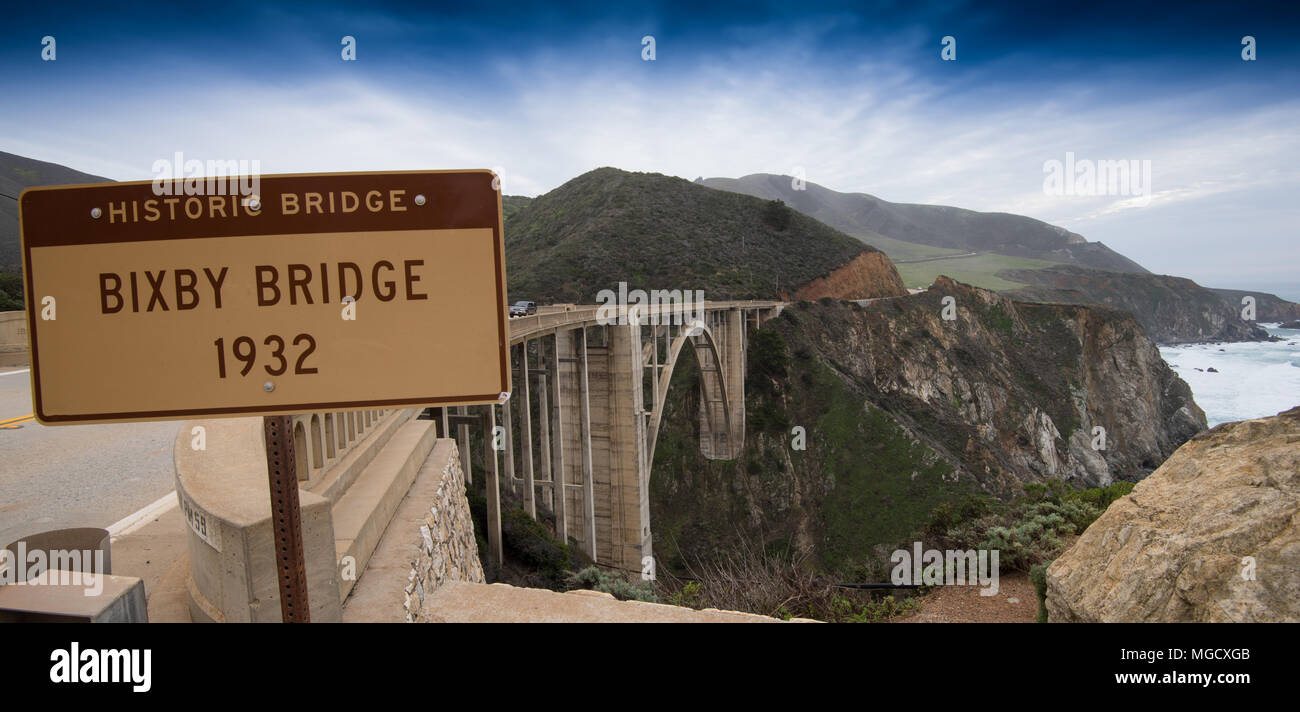 The famous BIxby bridge on the Pacific Coast Highway in California USA ...