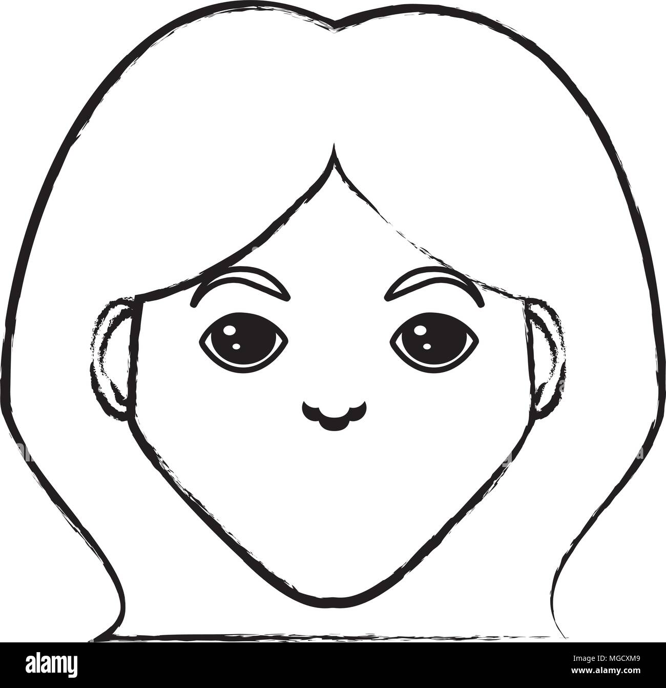 sketch of cartoon woman face icon over white background, vector ...