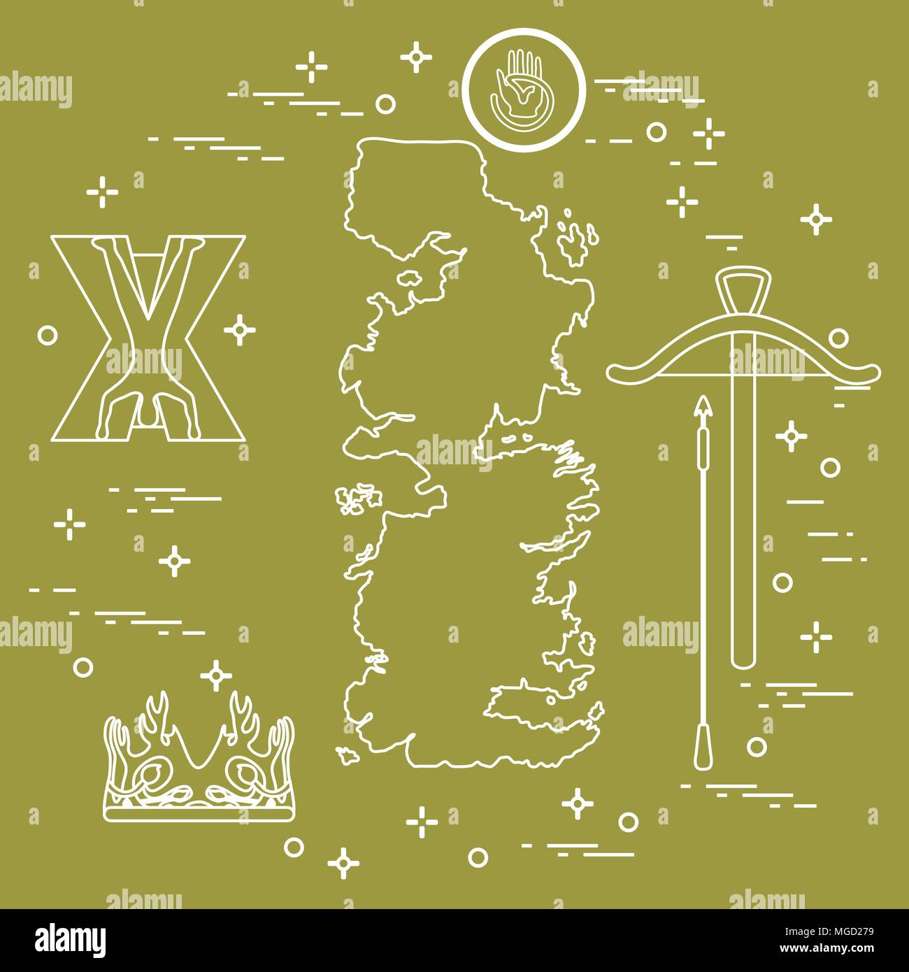 Symbols of the popular fantasy television series. Art and cinema theme ...