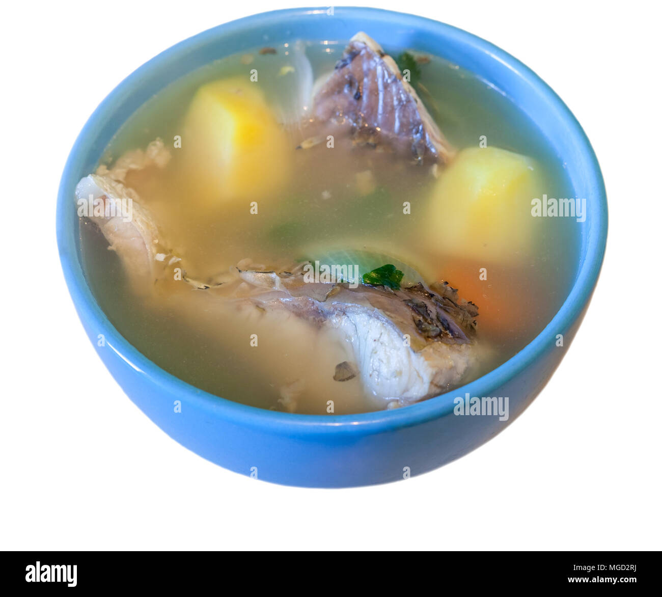 Bowl of fish soup isolated on white background Stock Photo - Alamy