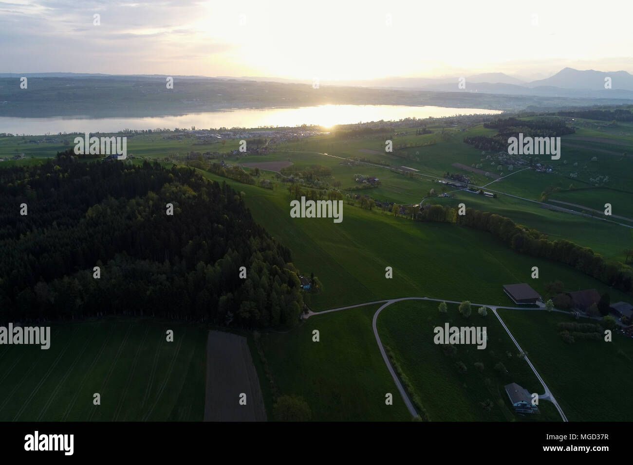 Swiss Midlands with lake Sempach and hilly Landscape in Central ...
