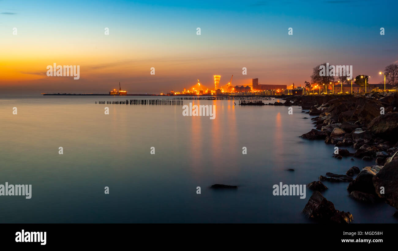 Night view of Black Sea, port of Poti, Georgia Stock Photo - Alamy