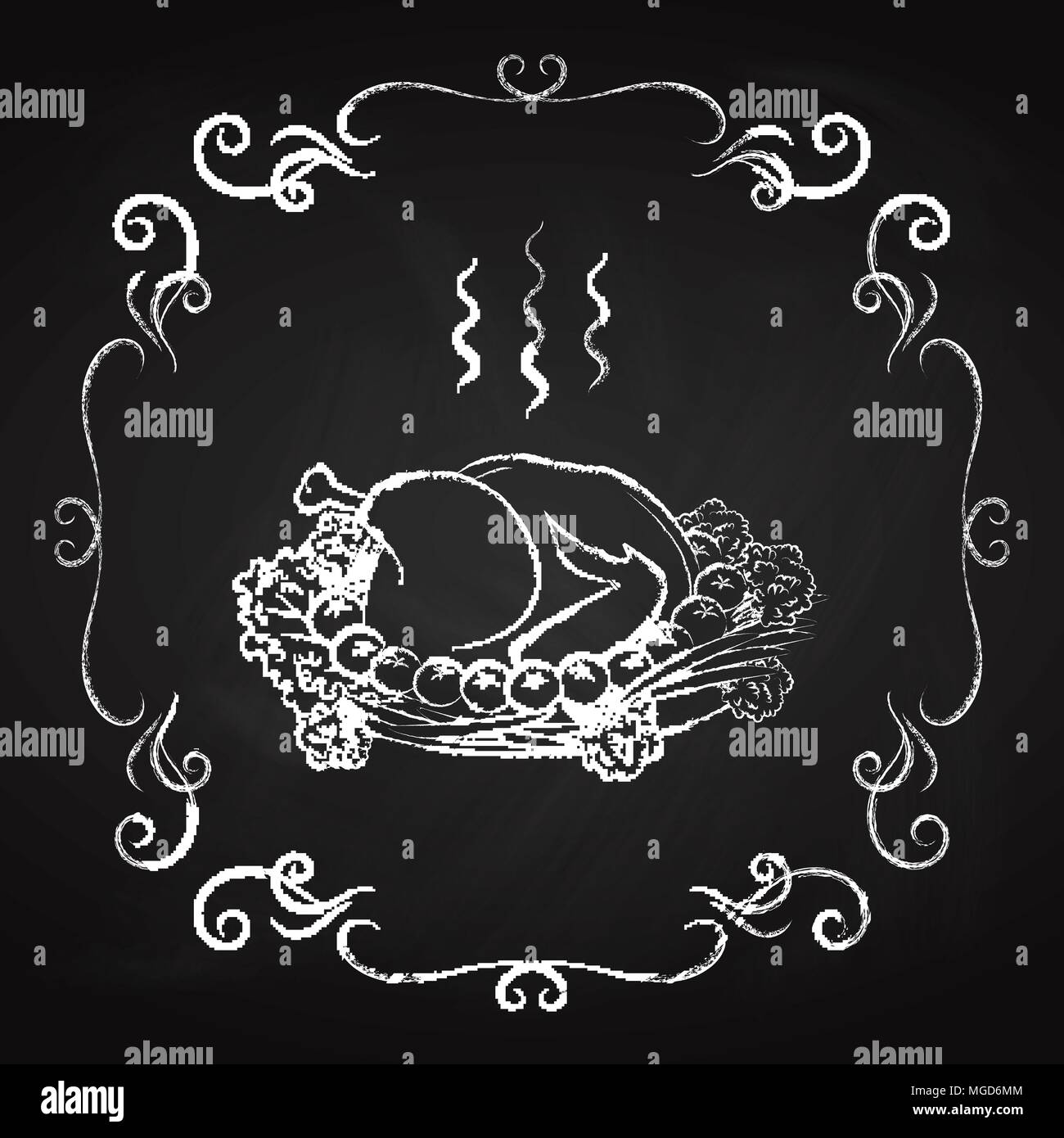 Chicken fried, drawn chalk on a blackboard, icon for the restaurant ...
