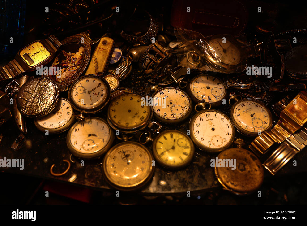 A collection of watches in old store in the old market at the old city ...