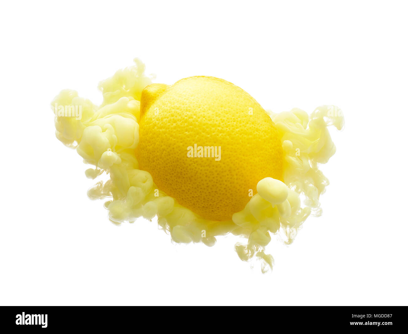 Lemon on ink isolated over white background Stock Photo - Alamy