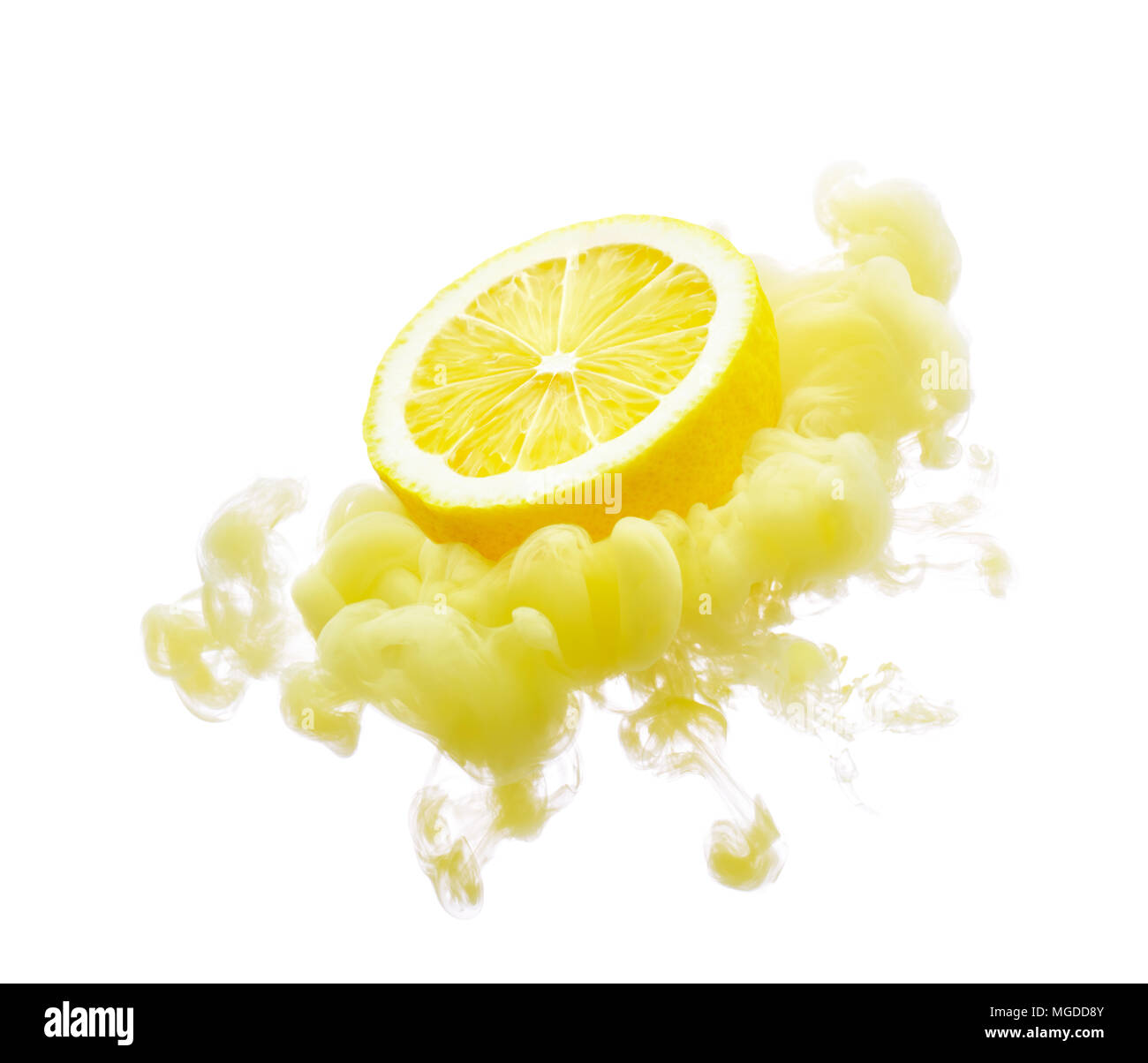 Lemon on ink isolated over white background Stock Photo - Alamy