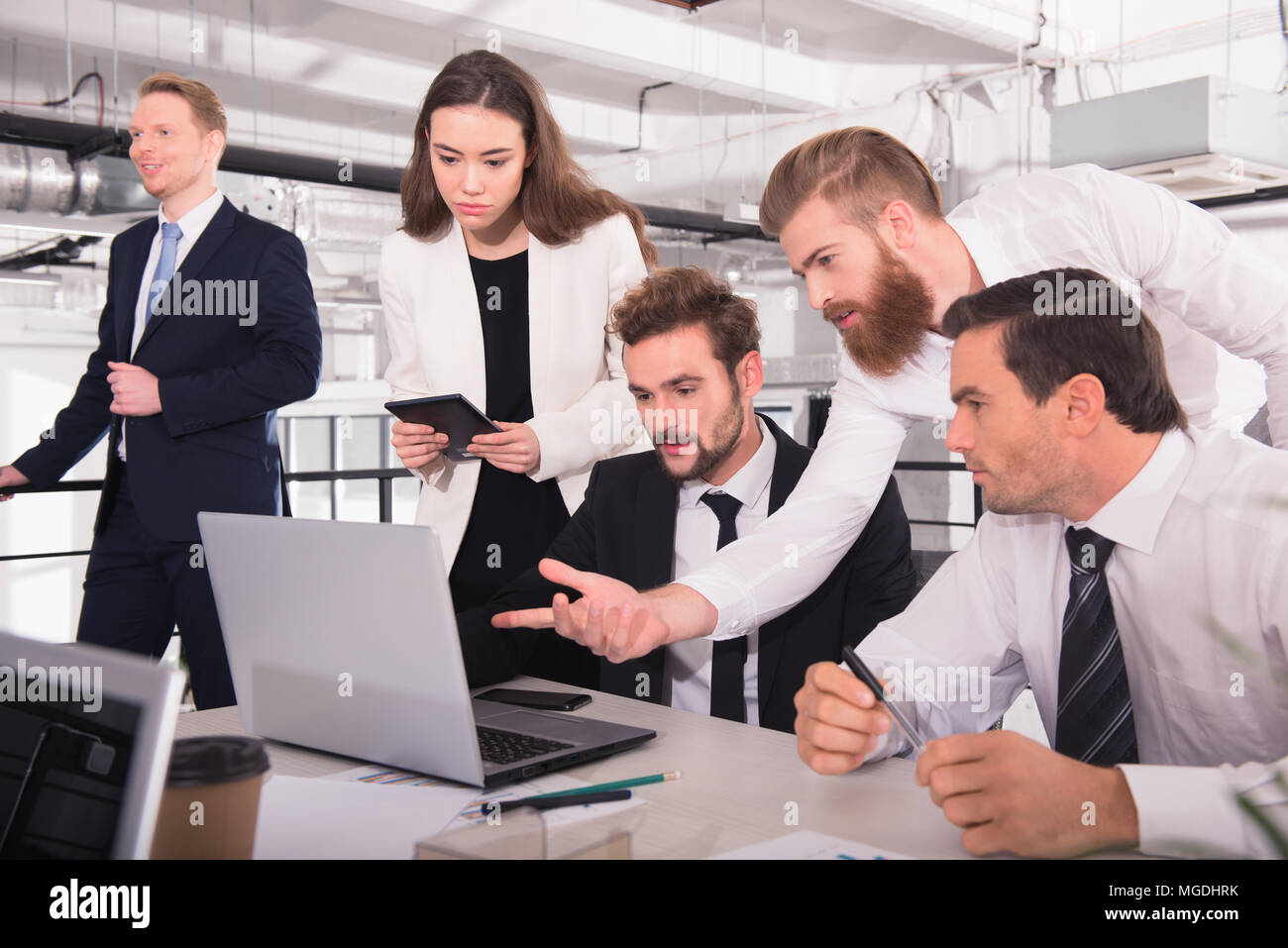 Business people in office connected on internet network. concept of ...