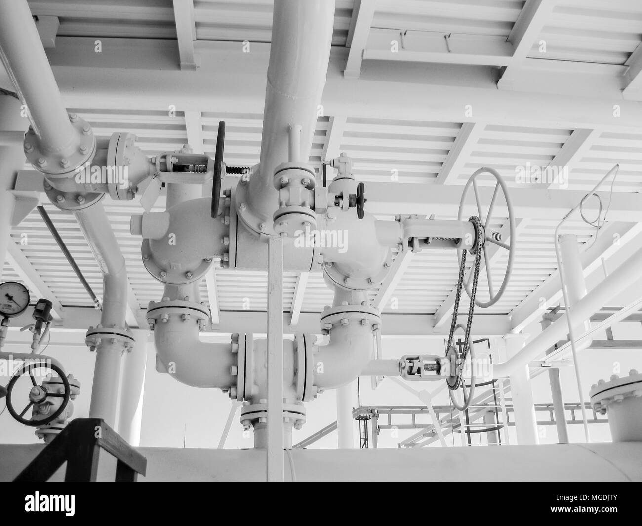 Double safety valve on the pressure vessel. Refinery equipment. Oil ...