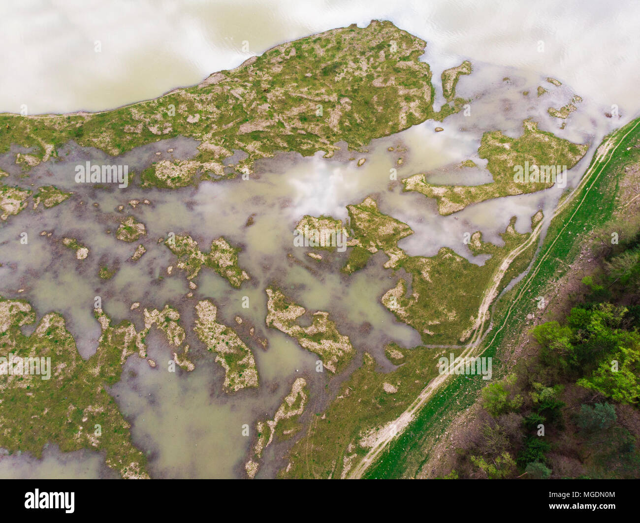 aerial view of swamp and field with flood water. Romania Stock Photo ...