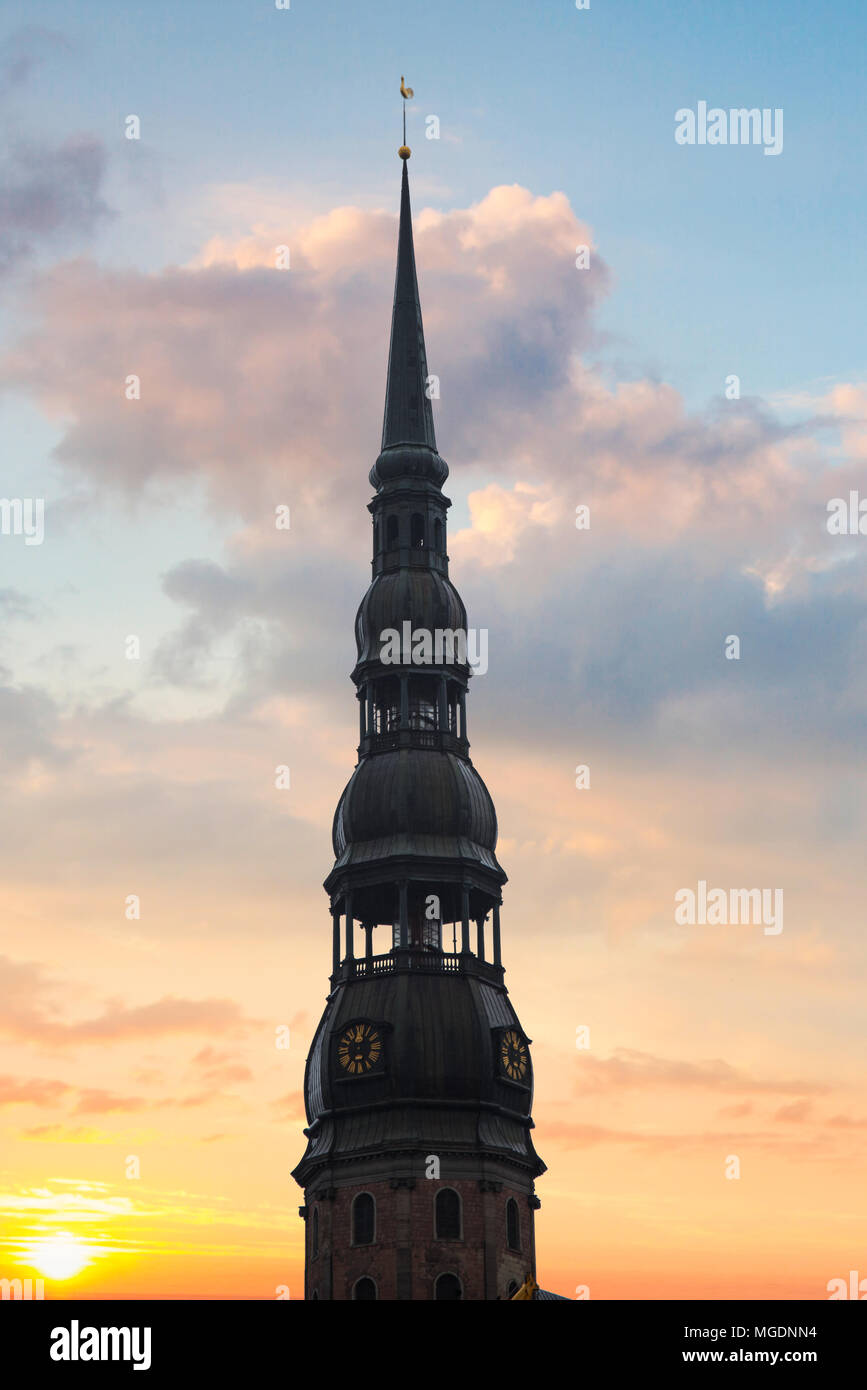 Riga Church of St. Peter and the streets of the ancient city Stock ...