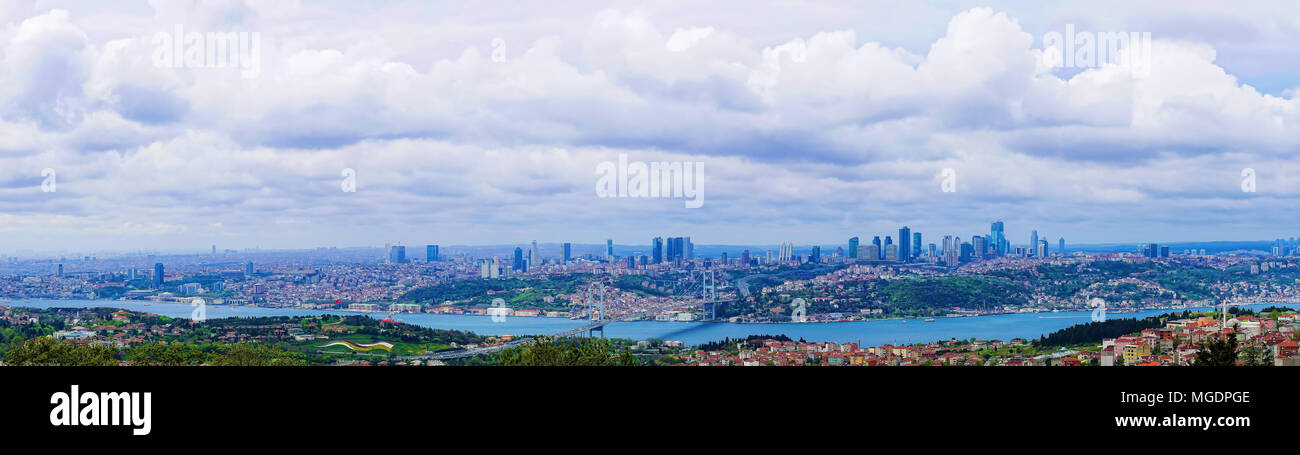 Panoramic view of Istanbul with the Bosphorus bridge between Asia and ...