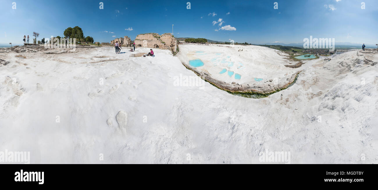PAMUKKALE, TURKEY - APRIL 12, 2015: Turquoise water travertine pool ...
