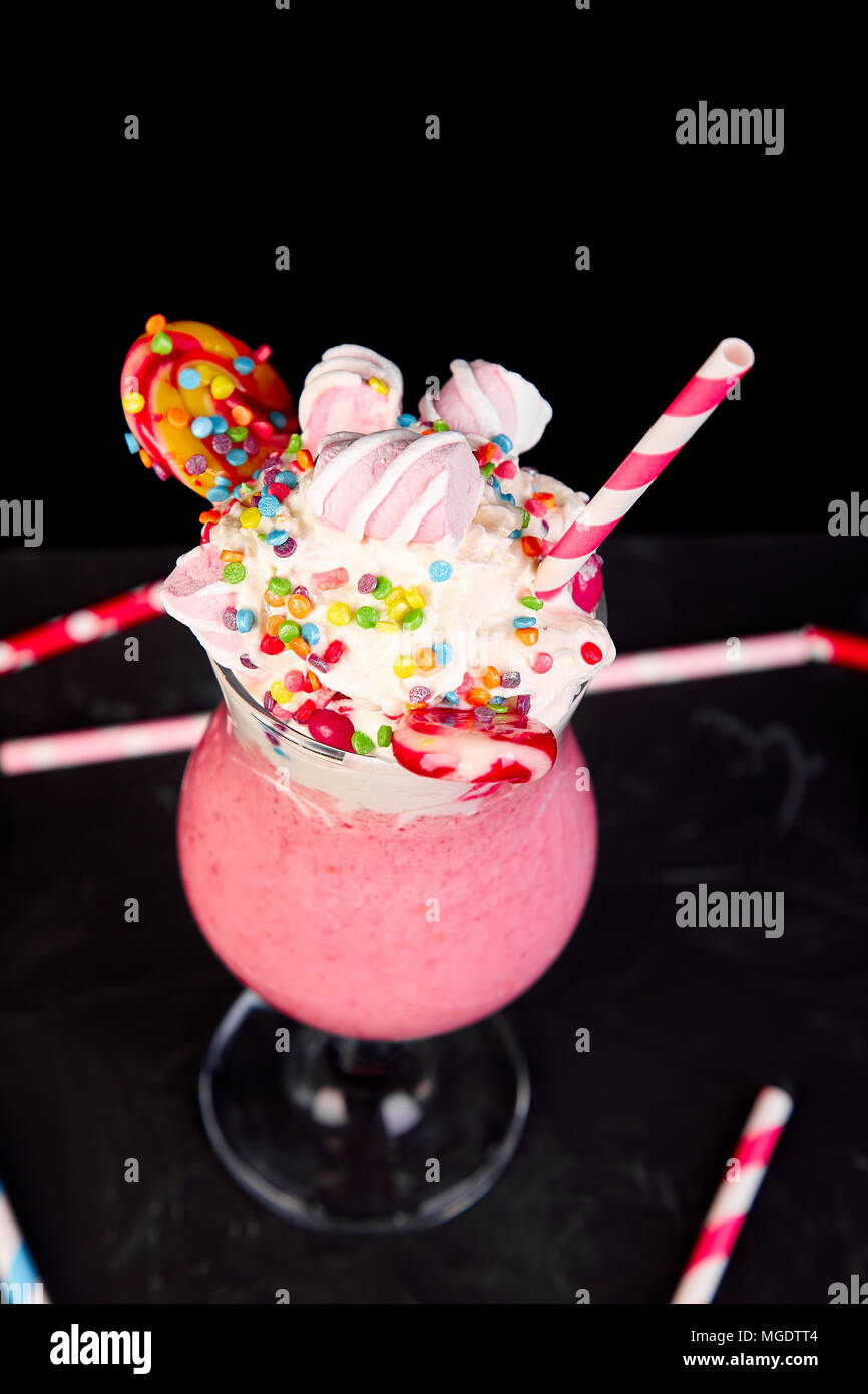 Pink Extreme milkshake with berry, rasberry, strawberry, candy ...