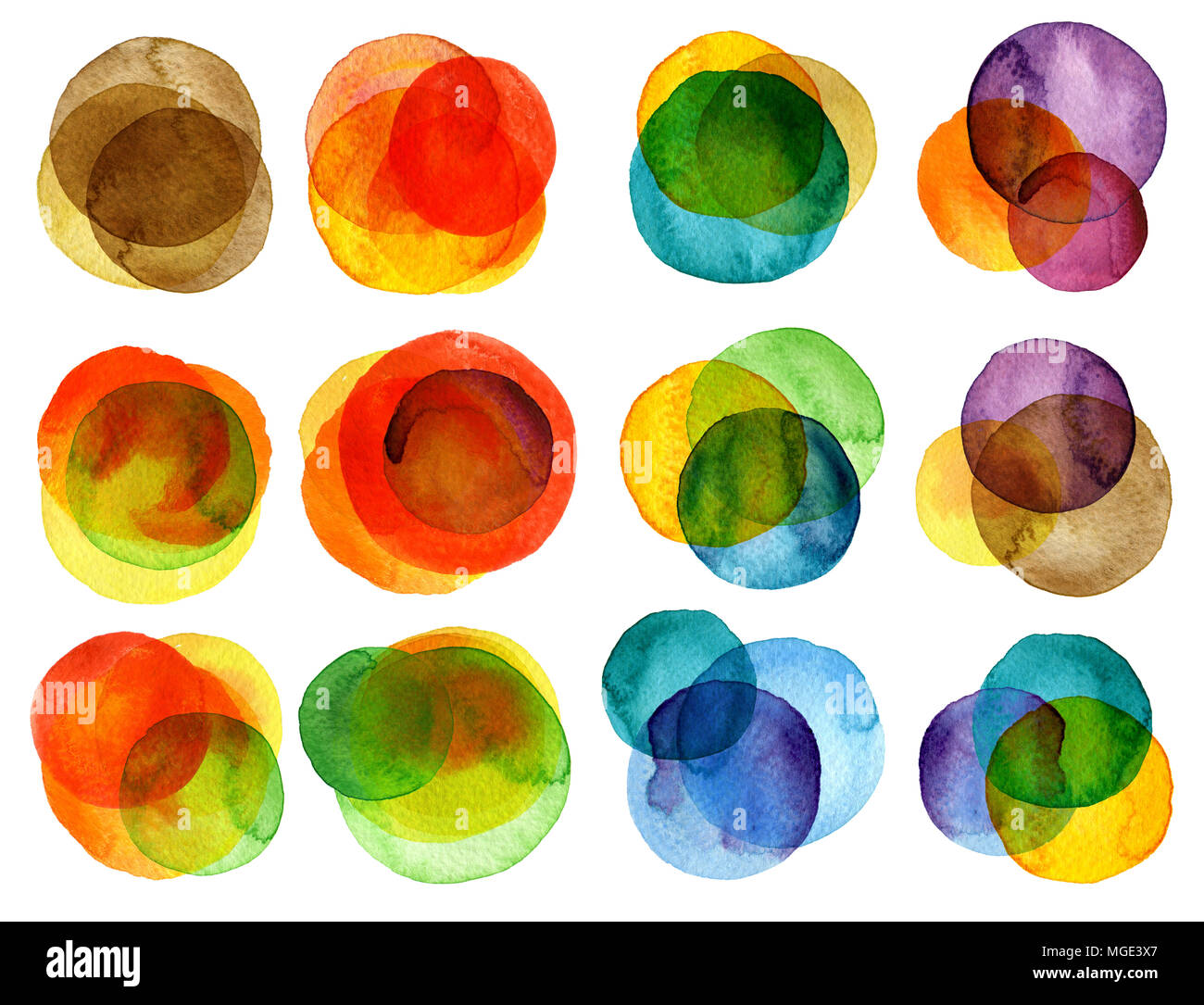 Watercolor hand painted circles collection Stock Photo - Alamy