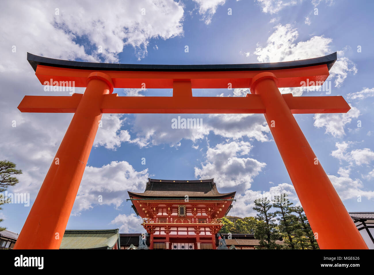 Beautiful view of the Fushimi Inari Shrine in Kyoto, Japan, framed in a ...