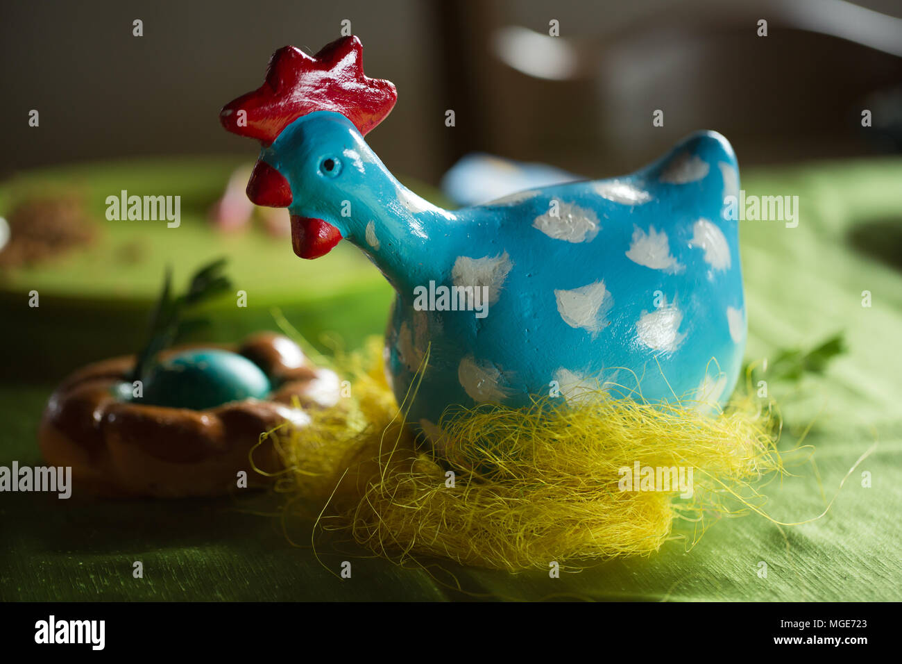 painted hen dotted as the Easter decoration Stock Photo - Alamy