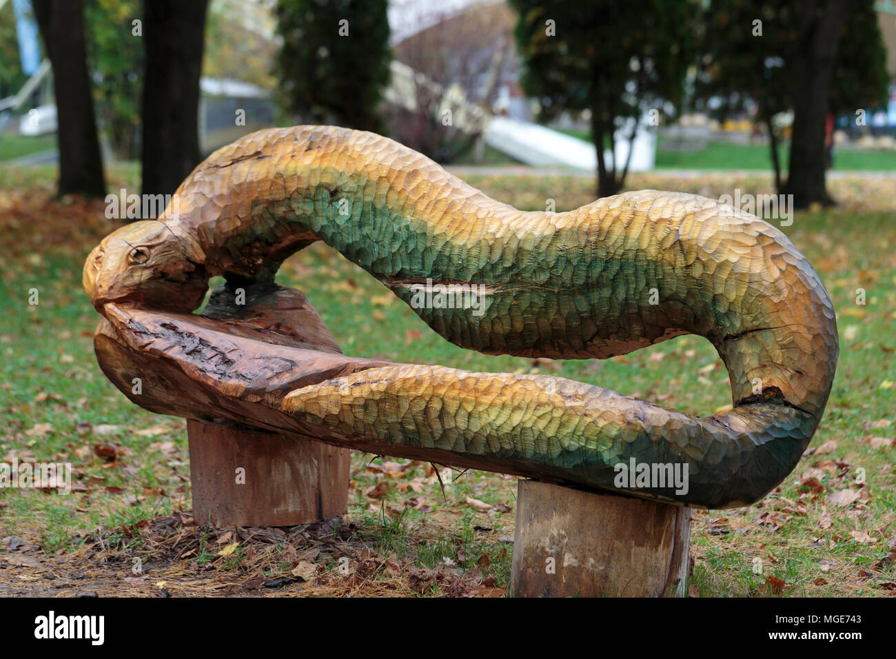 the bench in the park with the back in the form of the snake Stock ...
