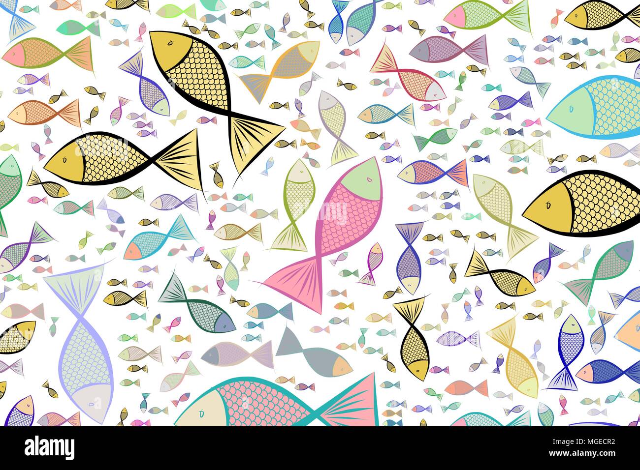 Color fish illustrations background, hand drawn. Vector graphic Stock ...