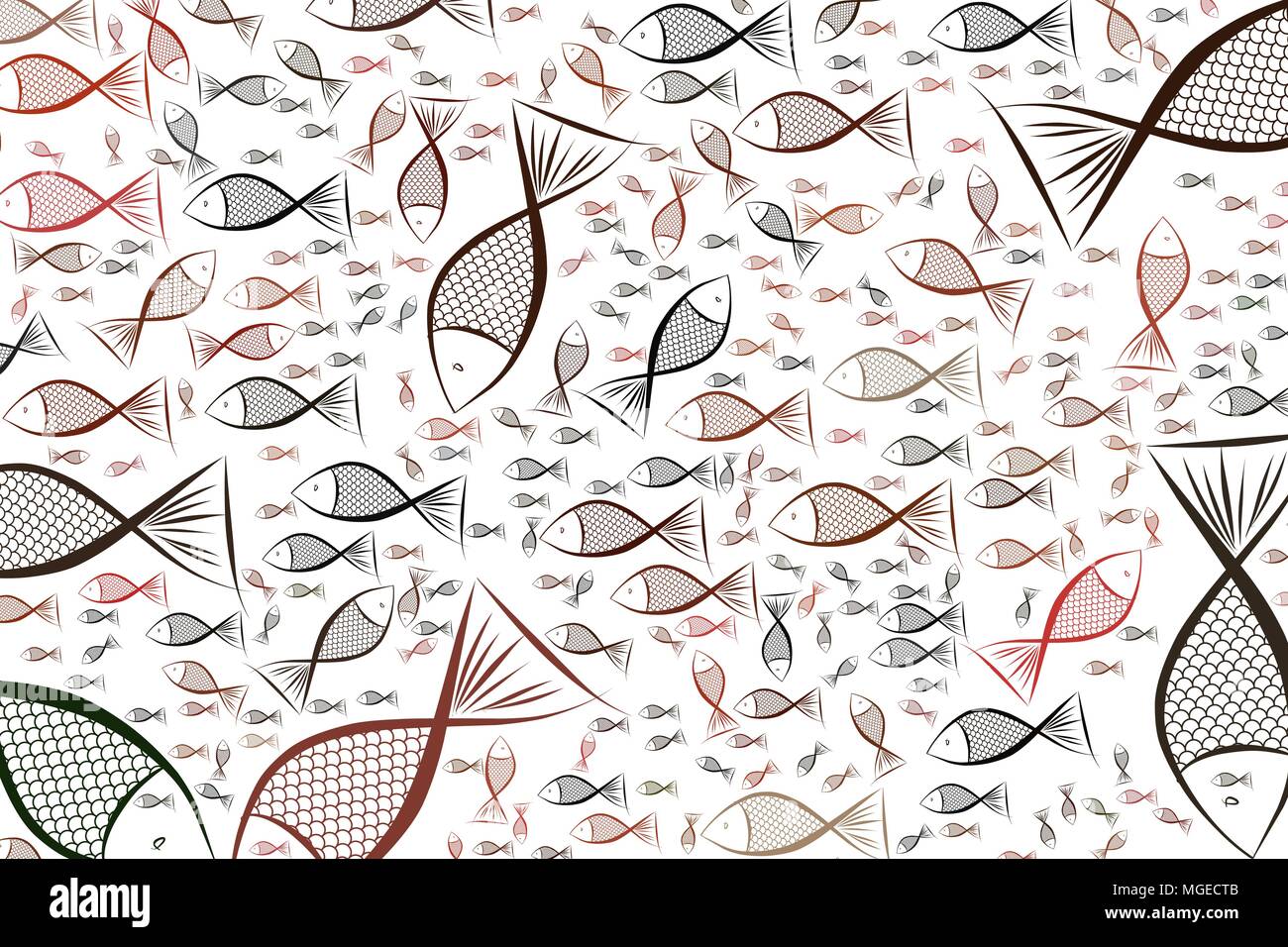 Color fish illustrations background, hand drawn. Vector graphic Stock ...