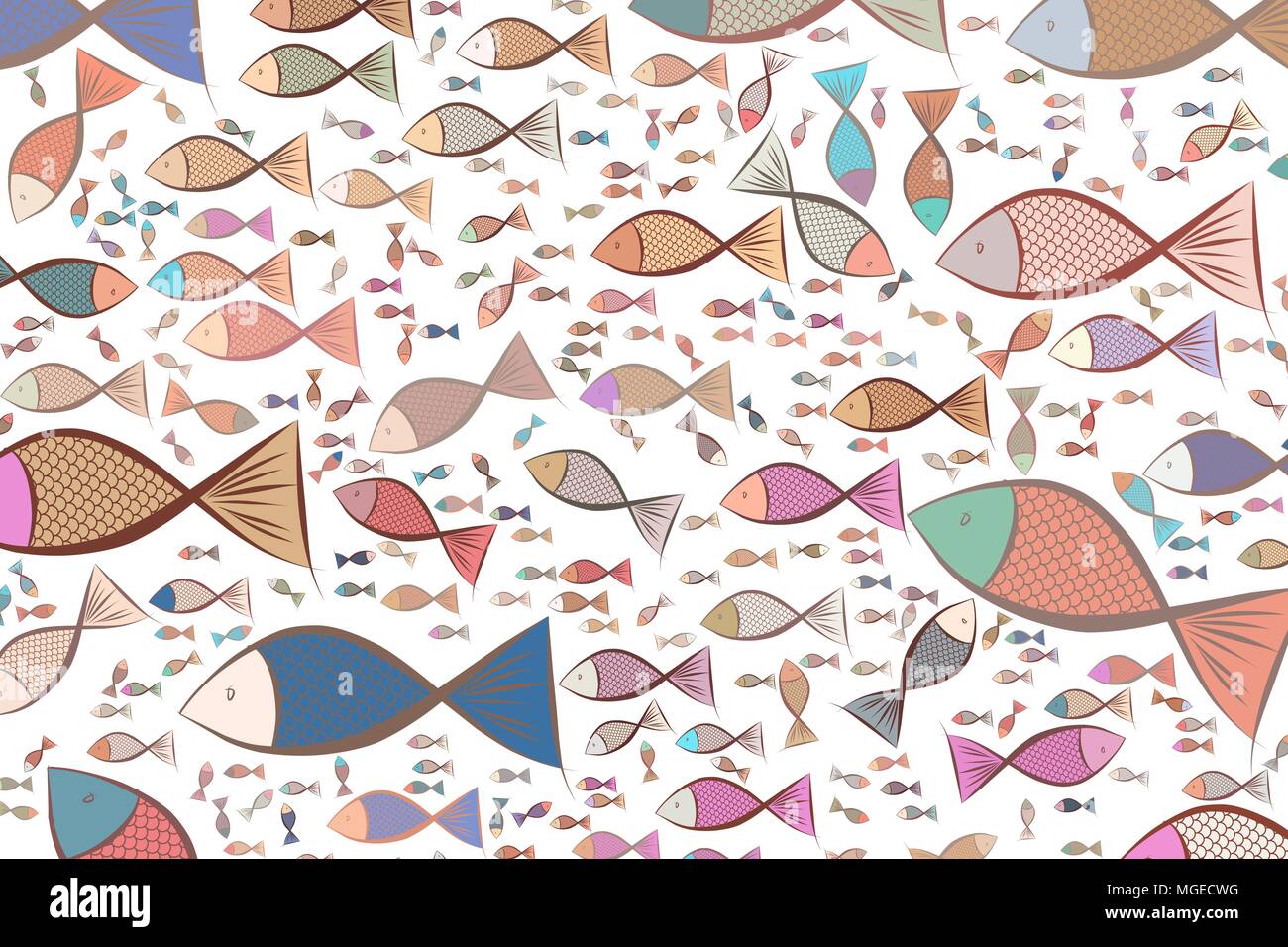 Color fish illustrations background, hand drawn. Vector graphic Stock ...