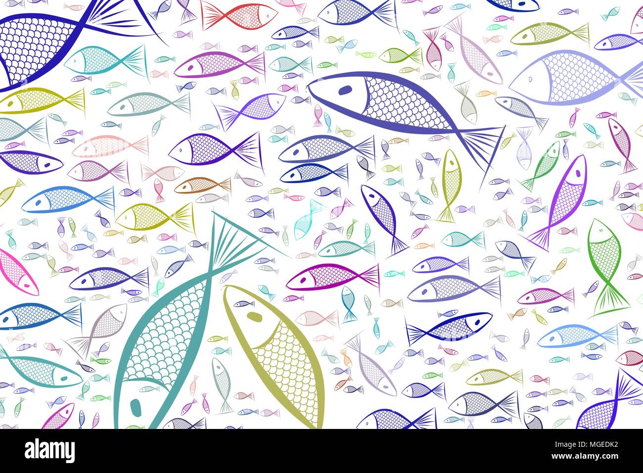 Color fish illustrations background, hand drawn. Vector graphic Stock ...