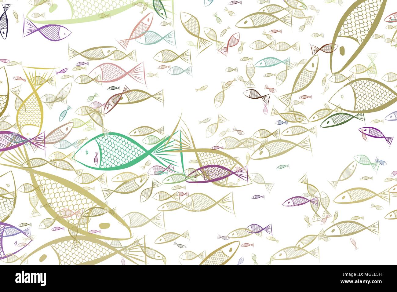 Color fish illustrations background, hand drawn. Vector graphic Stock ...