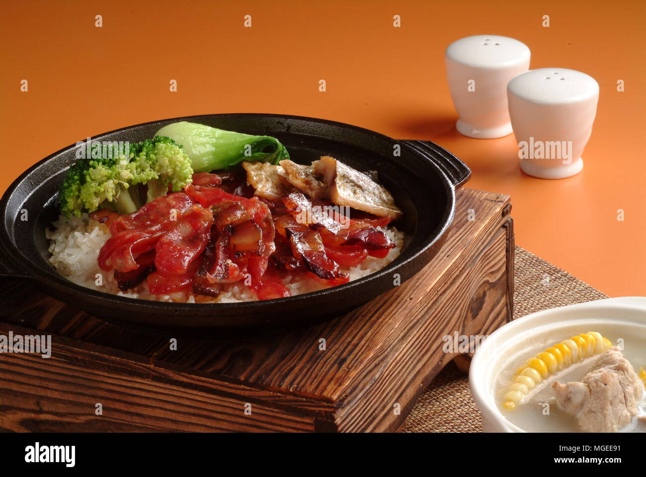 BBQ pork over rice Stock Photo - Alamy