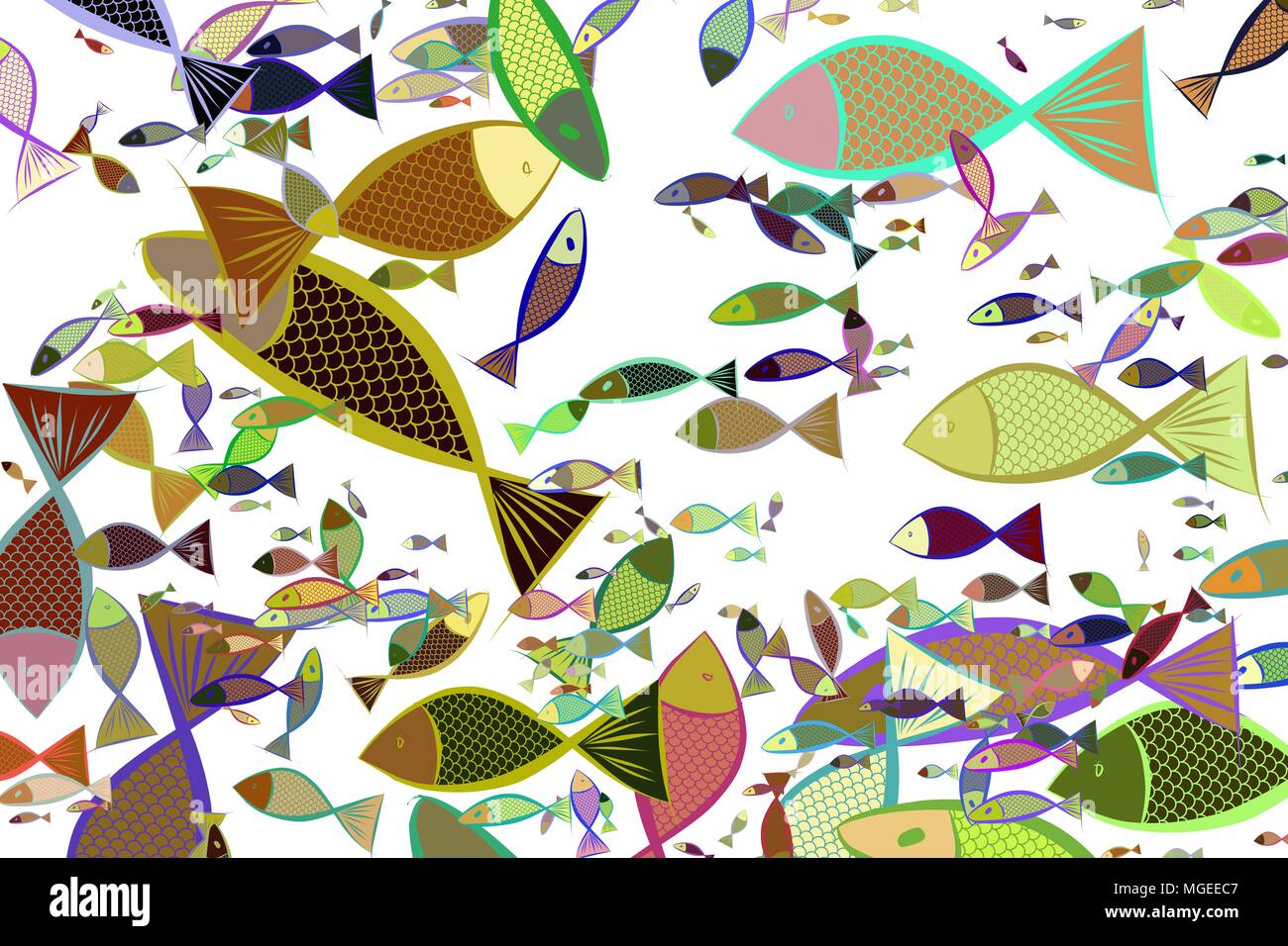 Abstract illustrations of fish, conceptual pattern. Good for design ...