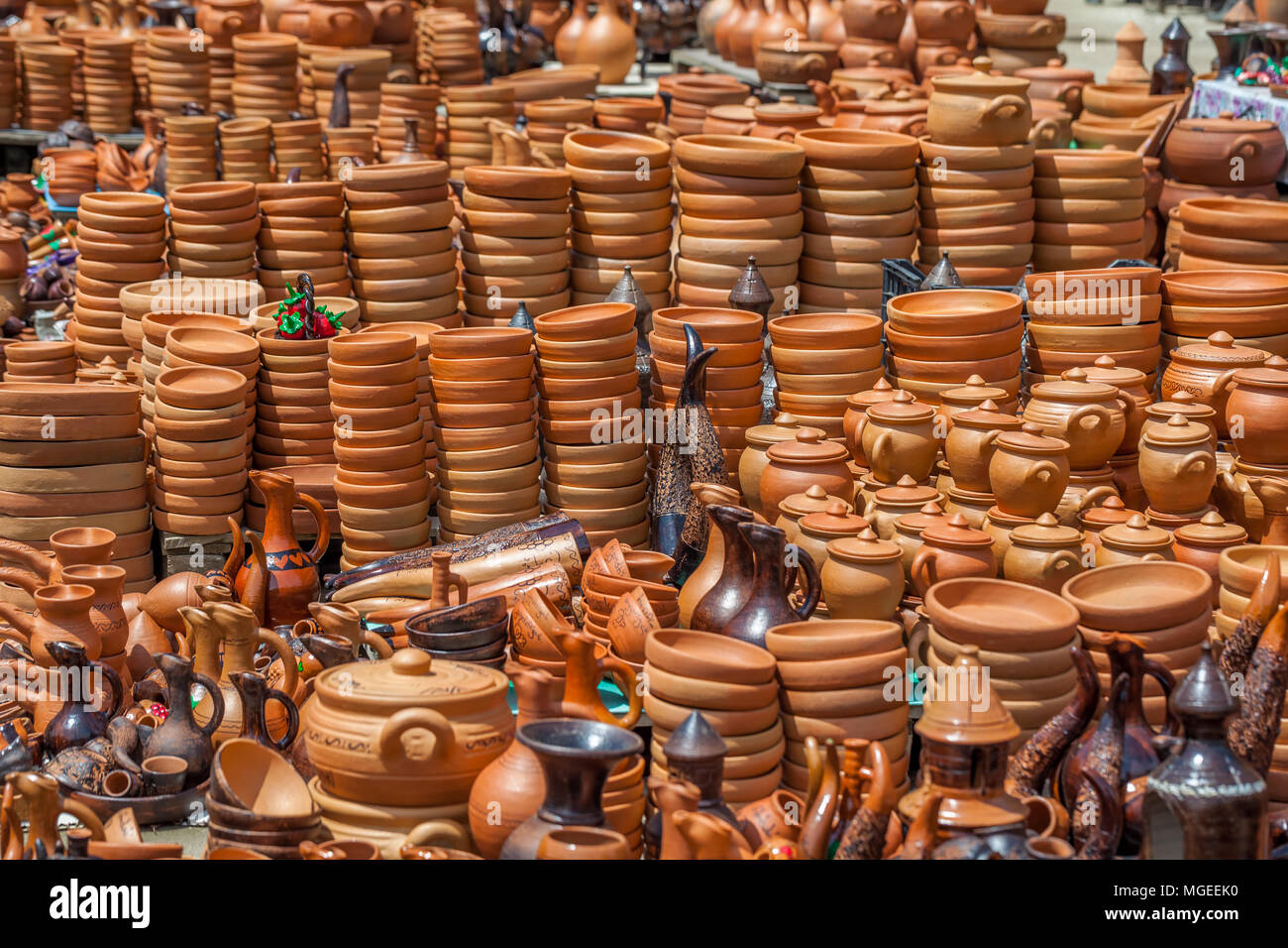 Traditional Georgian clay pottery sold for sale in the village of ...