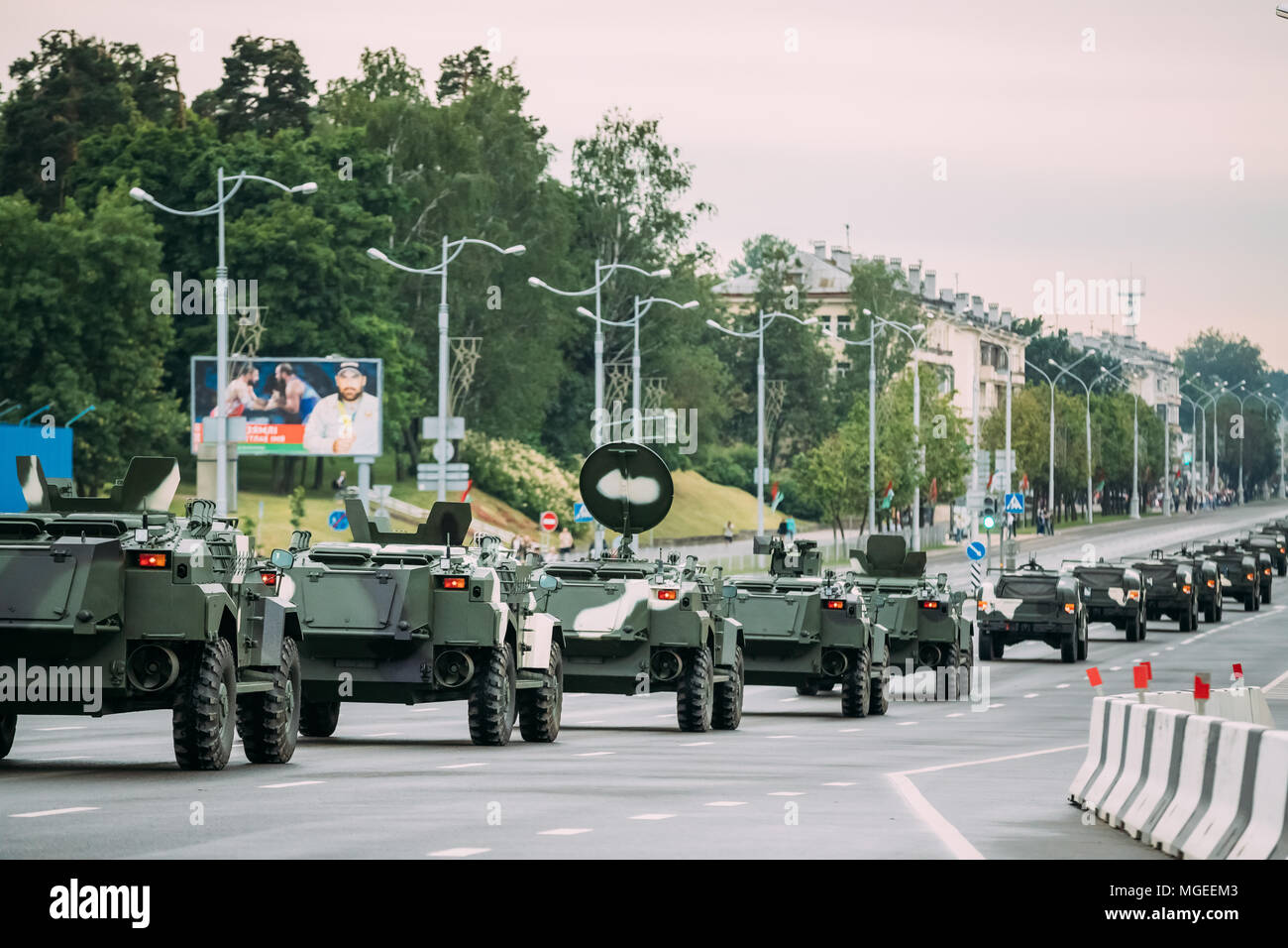 Belarus, Minsk. Column Of Light Armored Vehicle MZKT-490100 Or Volat V1 ...