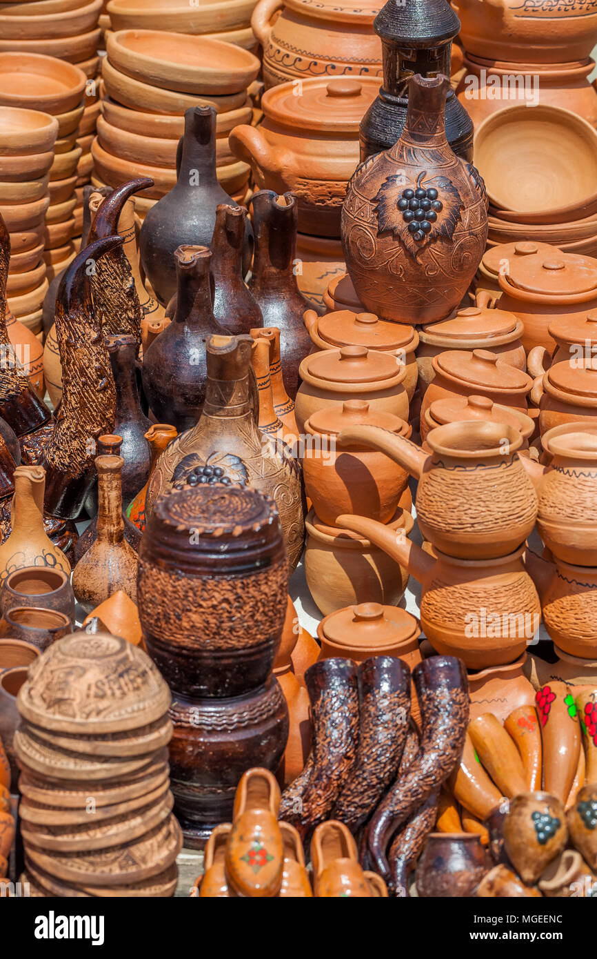 Traditional Georgian clay pottery sold for sale in the village of ...