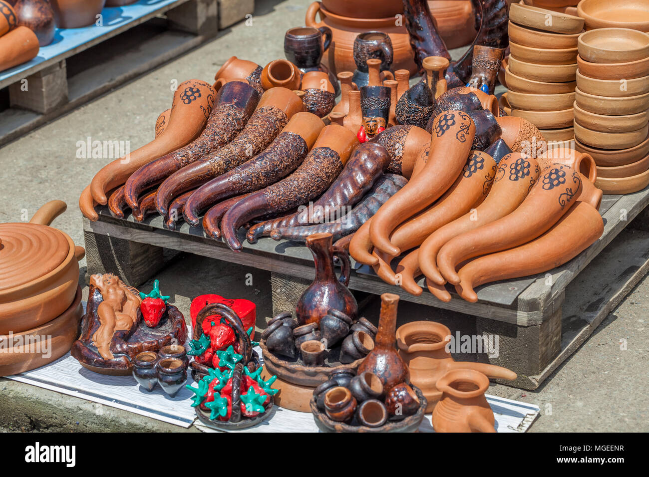 Traditional Georgian clay pottery sold for sale in the village of ...