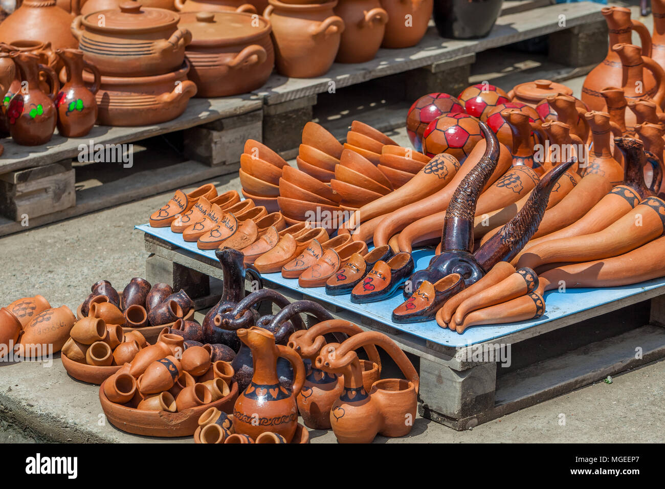 Traditional Georgian clay pottery sold for sale in the village of ...
