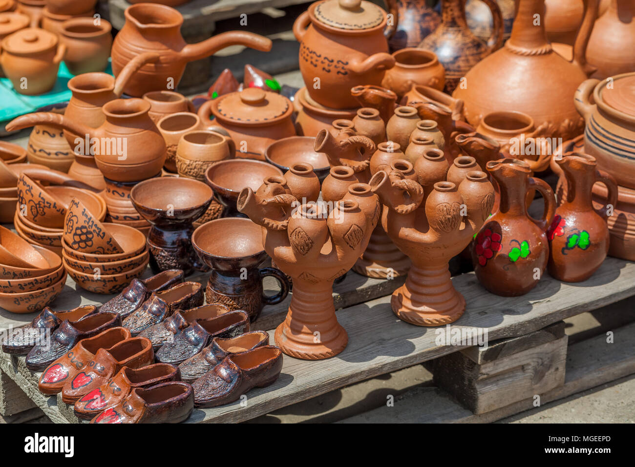 Traditional Georgian clay pottery sold for sale in the village of ...